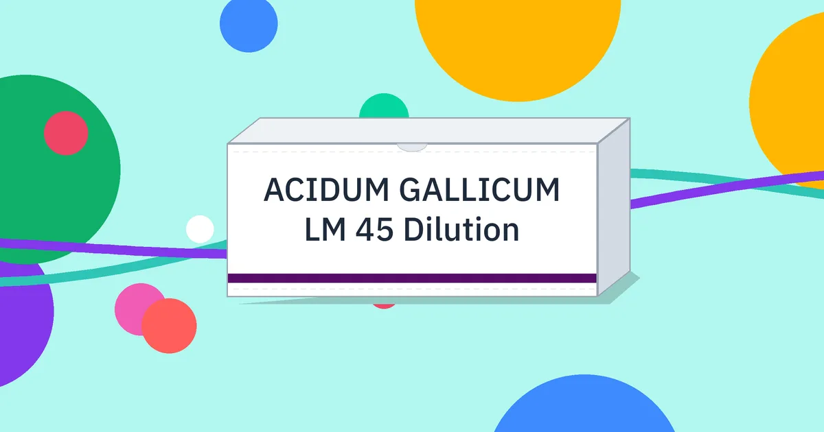 Symbolbild: Packung mit der Aufschrift ACIDUM GALLICUM LM 45 Dilution (PZN 13276040) – Verfügbarkeit und Bezug in Apotheken in Frankfurt am Main