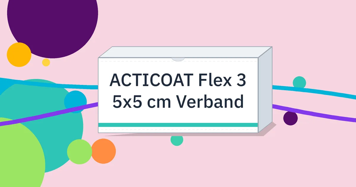 Symbolbild: Packung mit der Aufschrift ACTICOAT Flex 3 5x5 cm Verband (PZN 18014155) – Verfügbarkeit und Bezug in Apotheken in Frankfurt am Main