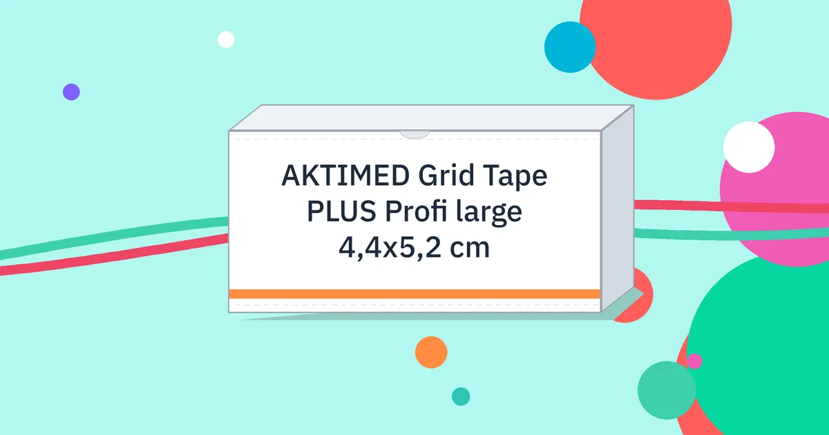 Symbolbild: Packung mit der Aufschrift AKTIMED Grid Tape PLUS Profi large 4,4x5,2 cm (PZN 15866082) – Verfügbarkeit und Bezug in Apotheken in Frankfurt am Main