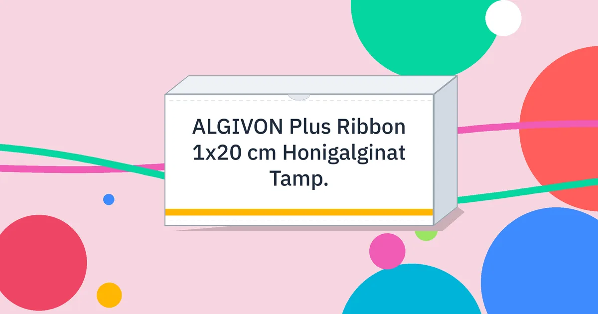 Symbolbild: Packung mit der Aufschrift ALGIVON Plus Ribbon 1x20 cm Honigalginat Tamp. (PZN 14233475) – Verfügbarkeit und Bezug in Apotheken in Frankfurt am Main