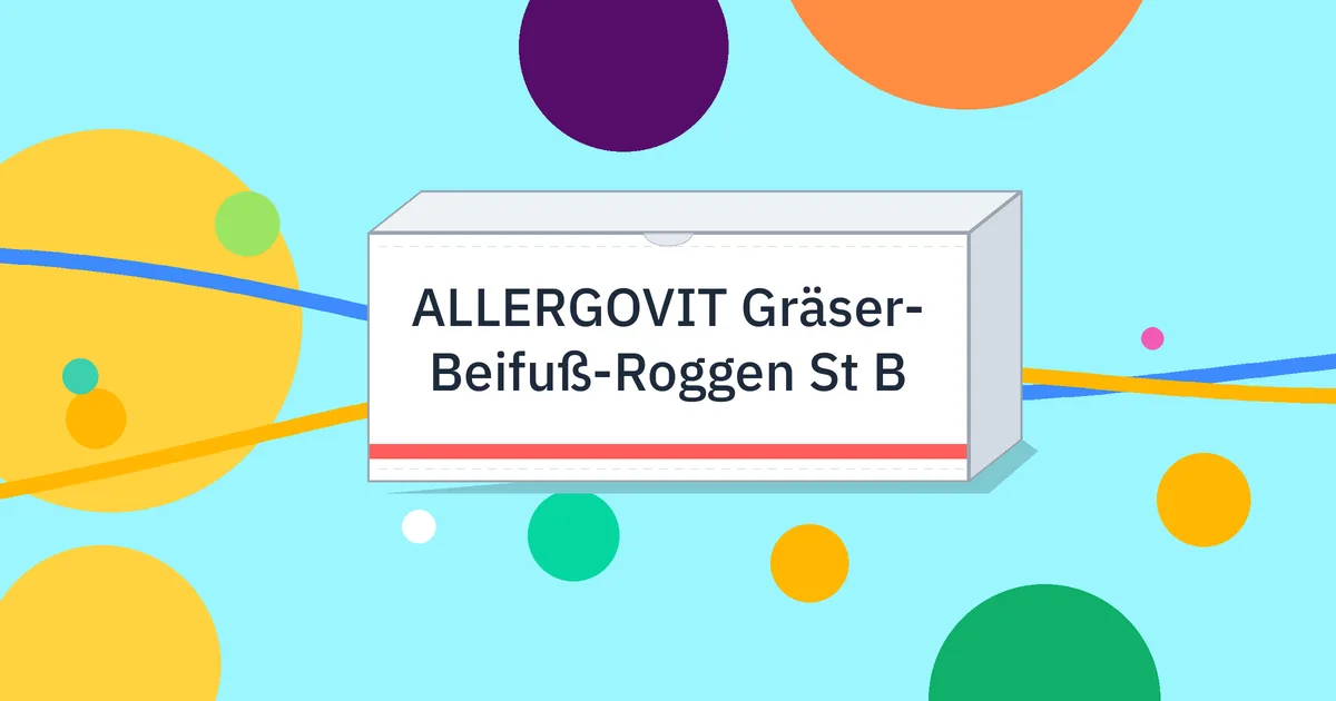Symbolbild: Packung mit der Aufschrift ALLERGOVIT Gräser-Beifuß-Roggen St B (PZN 00534380) – Verfügbarkeit und Bezug in Apotheken in Frankfurt am Main