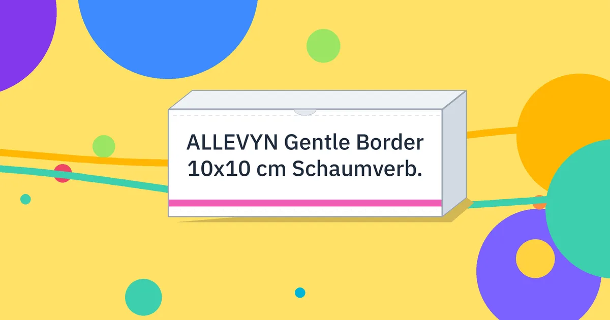 Symbolbild: Packung mit der Aufschrift ALLEVYN Gentle Border 10x10 cm Schaumverb. (PZN 06087456) – Verfügbarkeit und Bezug in Apotheken in Frankfurt am Main