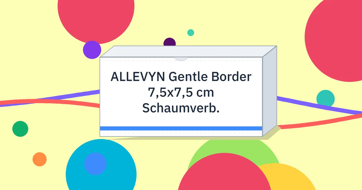 Symbolbild: Packung mit der Aufschrift ALLEVYN Gentle Border 7,5x7,5 cm Schaumverb. (PZN 20122828) – Verfügbarkeit und Bezug in Apotheken in Frankfurt am Main