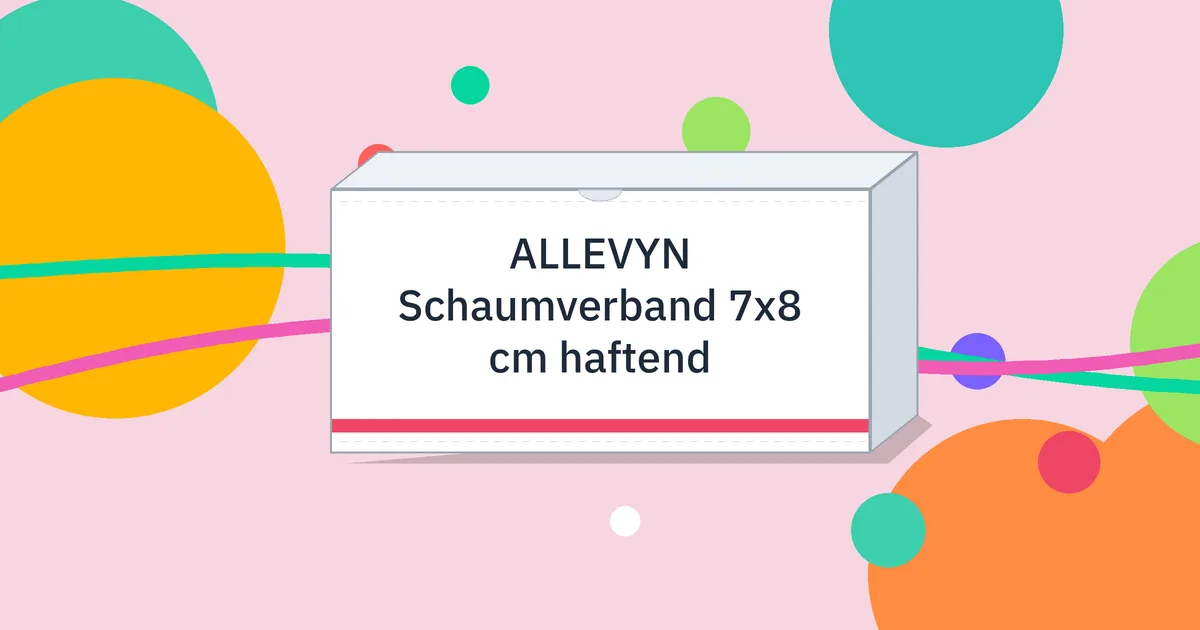 Symbolbild: Packung mit der Aufschrift ALLEVYN Schaumverband 7x8 cm haftend (PZN 13249095) – Verfügbarkeit und Bezug in Apotheken in Frankfurt am Main