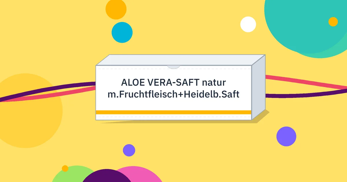 Symbolbild: Packung mit der Aufschrift ALOE VERA-SAFT natur m.Fruchtfleisch+Heidelb.Saft (PZN 13890751) – Verfügbarkeit und Bezug in Apotheken in Frankfurt am Main