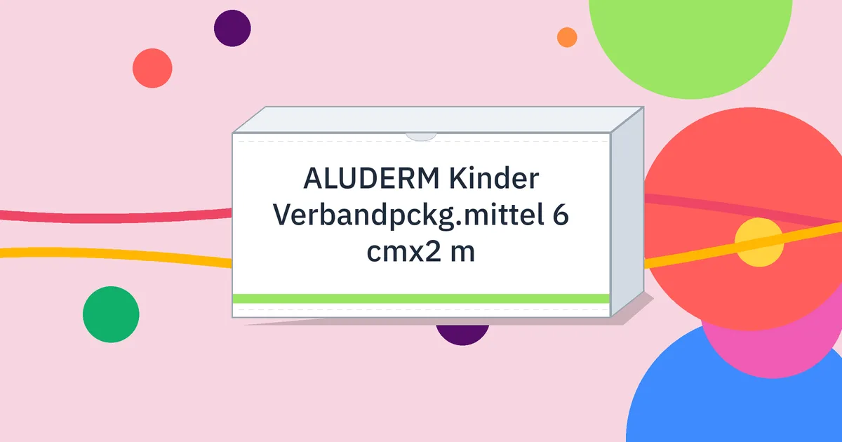 Symbolbild: Packung mit der Aufschrift ALUDERM Kinder Verbandpckg.mittel 6 cmx2 m (PZN 00118569) – Verfügbarkeit und Bezug in Apotheken in Frankfurt am Main