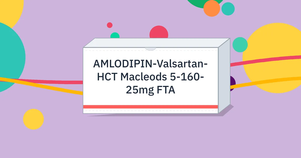 Symbolbild: Packung mit der Aufschrift AMLODIPIN-Valsartan-HCT Macleods 5-160-25mg FTA (PZN 20410042) – Verfügbarkeit und Bezug in Apotheken in Frankfurt am Main