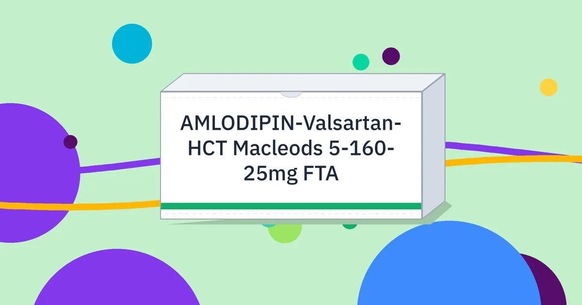 Symbolbild: Packung mit der Aufschrift AMLODIPIN-Valsartan-HCT Macleods 5-160-25mg FTA (PZN 20410059) – Verfügbarkeit und Bezug in Apotheken in Frankfurt am Main