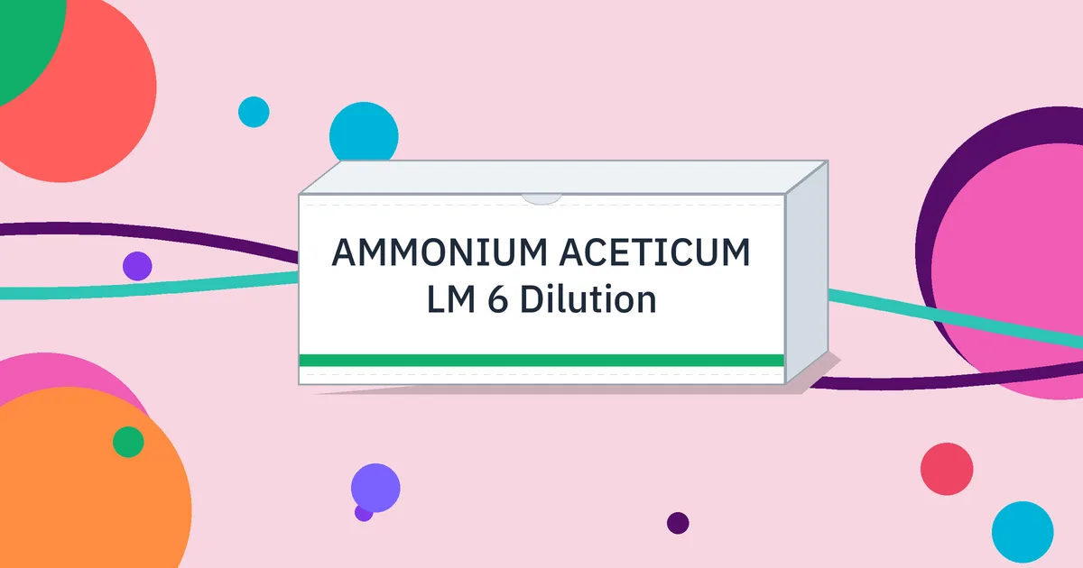 Symbolbild: Packung mit der Aufschrift AMMONIUM ACETICUM LM 6 Dilution (PZN 13319387) – Verfügbarkeit und Bezug in Apotheken in Frankfurt am Main