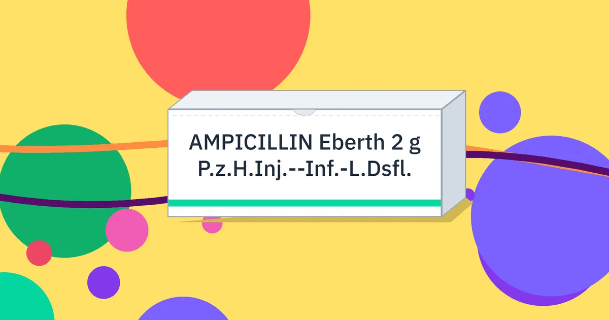 Symbolbild: Packung mit der Aufschrift AMPICILLIN Eberth 2 g P.z.H.Inj.--Inf.-L.Dsfl. (PZN 18496450) – Verfügbarkeit und Bezug in Apotheken in Frankfurt am Main