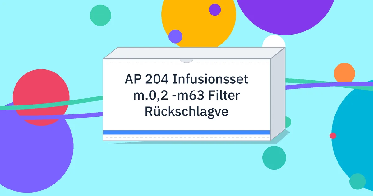 Symbolbild: Packung mit der Aufschrift AP 204 Infusionsset m.0,2 -m63 Filter Rückschlagve (PZN 14337476) – Verfügbarkeit und Bezug in Apotheken in Frankfurt am Main