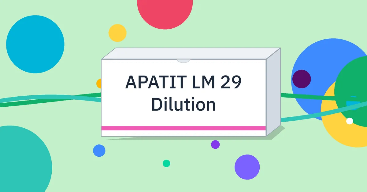 Symbolbild: Packung mit der Aufschrift APATIT LM 29 Dilution (PZN 13377752) – Verfügbarkeit und Bezug in Apotheken in Frankfurt am Main