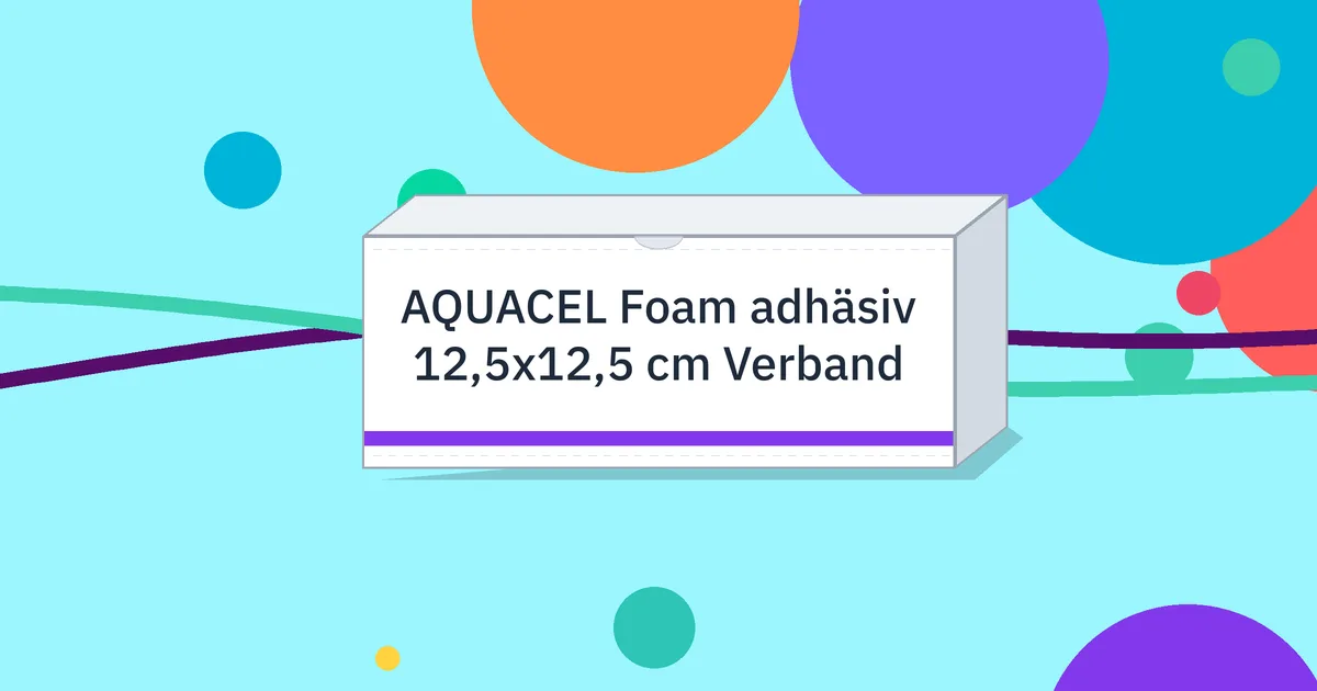 Symbolbild: Packung mit der Aufschrift AQUACEL Foam adhäsiv 12,5x12,5 cm Verband (PZN 19347901) – Verfügbarkeit und Bezug in Apotheken in Frankfurt am Main