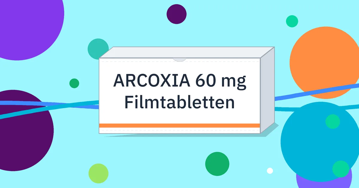 Symbolbild: Packung mit der Aufschrift ARCOXIA 60 mg Filmtabletten (PZN 06435756) – Verfügbarkeit und Bezug in Apotheken in Frankfurt am Main