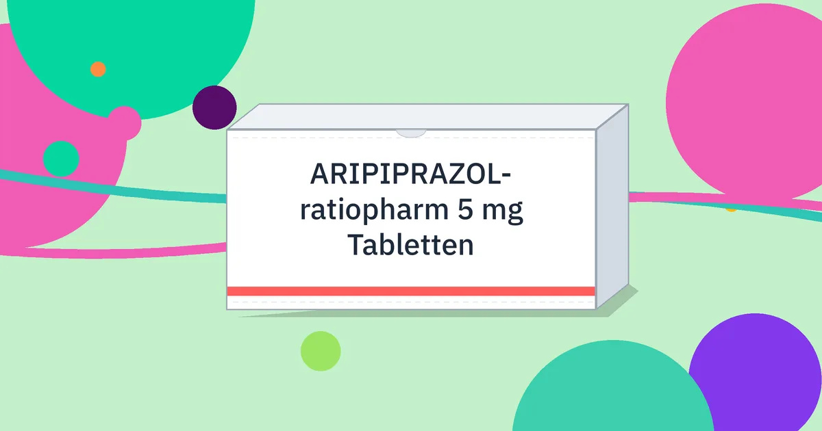 Symbolbild: Packung mit der Aufschrift ARIPIPRAZOL-ratiopharm 5 mg Tabletten (PZN 13981732) – Verfügbarkeit und Bezug in Apotheken in Frankfurt am Main