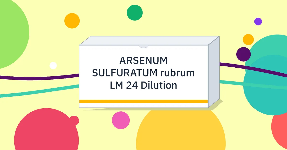 Symbolbild: Packung mit der Aufschrift ARSENUM SULFURATUM rubrum LM 24 Dilution (PZN 12779939) – Verfügbarkeit und Bezug in Apotheken in Frankfurt am Main