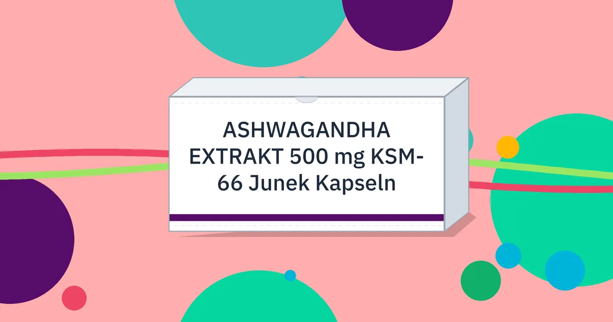 Symbolbild: Packung mit der Aufschrift ASHWAGANDHA EXTRAKT 500 mg KSM-66 Junek Kapseln (PZN 20807176) – Verfügbarkeit und Bezug in Apotheken in Frankfurt am Main