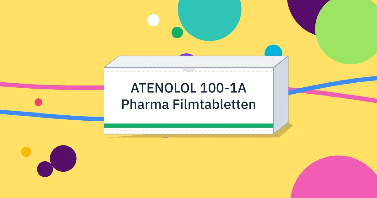 Symbolbild: Packung mit der Aufschrift ATENOLOL 100-1A Pharma Filmtabletten (PZN 08533492) – Verfügbarkeit und Bezug in Apotheken in Frankfurt am Main