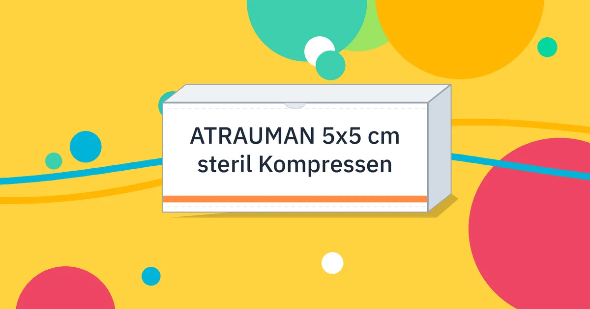 Symbolbild: Packung mit der Aufschrift ATRAUMAN 5x5 cm steril Kompressen (PZN 19698664) – Verfügbarkeit und Bezug in Apotheken in Frankfurt am Main