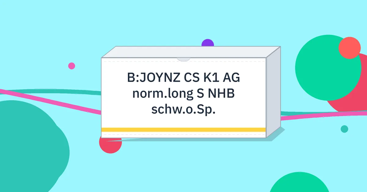 Symbolbild: Packung mit der Aufschrift B:JOYNZ CS K1 AG norm.long S NHB schw.o.Sp. (PZN 20531231) – Verfügbarkeit und Bezug in Apotheken in Frankfurt am Main