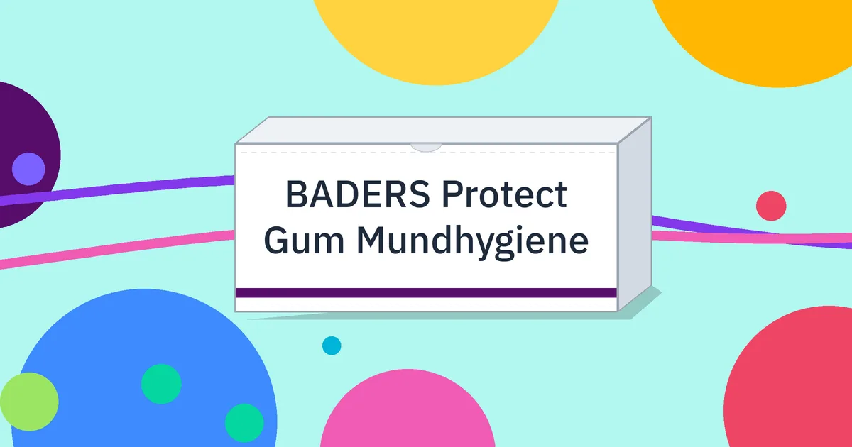 Symbolbild: Packung mit der Aufschrift BADERS Protect Gum Mundhygiene (PZN 01677377) – Verfügbarkeit und Bezug in Apotheken in Frankfurt am Main