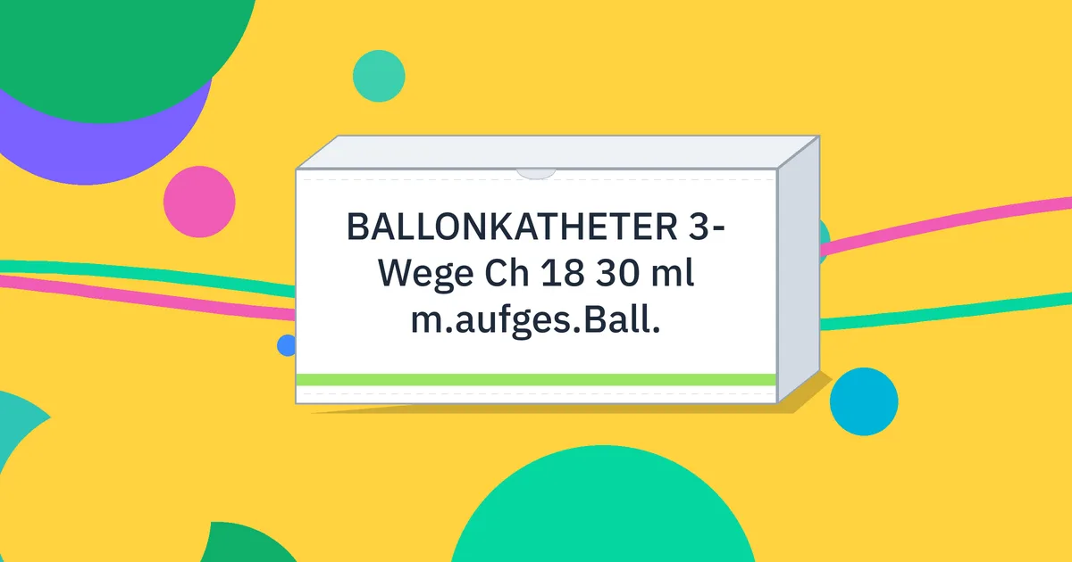 Symbolbild: Packung mit der Aufschrift BALLONKATHETER 3-Wege Ch 18 30 ml m.aufges.Ball. (PZN 04864134) – Verfügbarkeit und Bezug in Apotheken in Frankfurt am Main