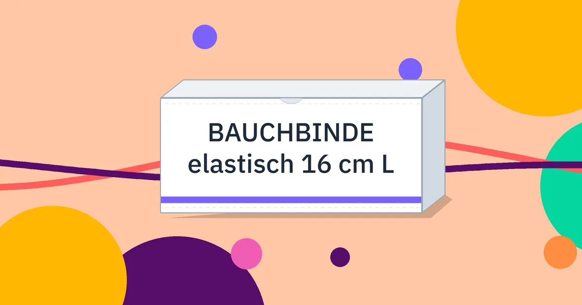 Symbolbild: Packung mit der Aufschrift BAUCHBINDE elastisch 16 cm L (PZN 19070658) – Verfügbarkeit und Bezug in Apotheken in Frankfurt am Main