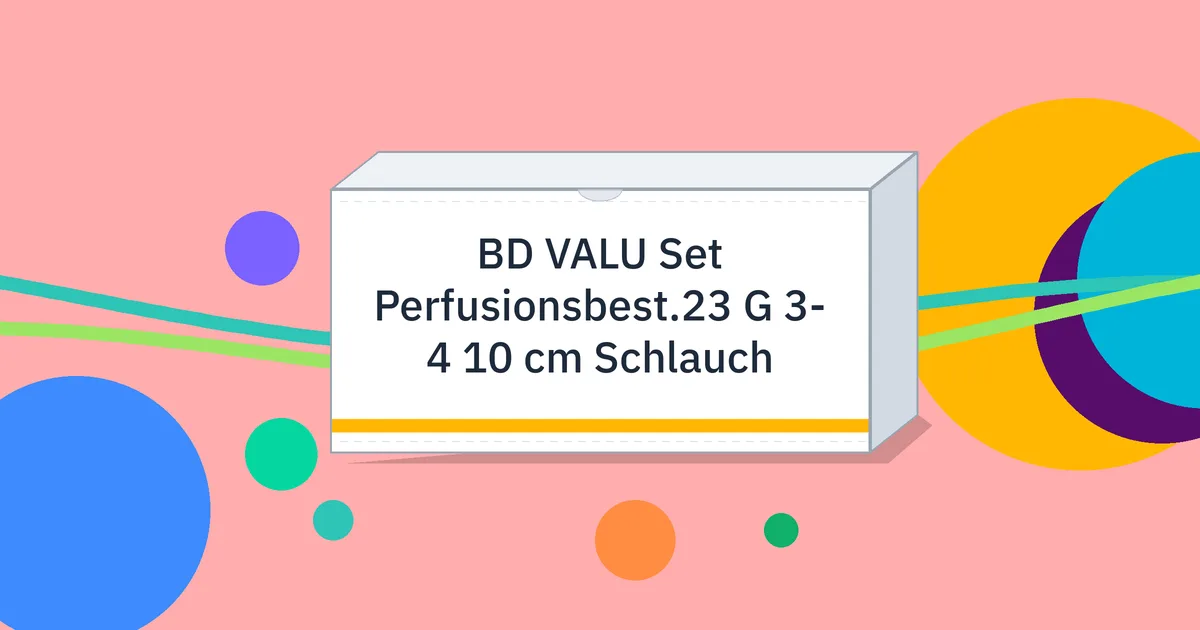 Symbolbild: Packung mit der Aufschrift BD VALU Set Perfusionsbest.23 G 3-4 10 cm Schlauch (PZN 03462215) – Verfügbarkeit und Bezug in Apotheken in Frankfurt am Main