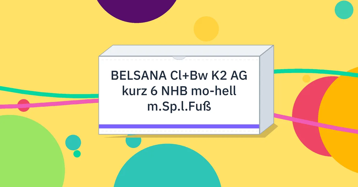 Symbolbild: Packung mit der Aufschrift BELSANA Cl+Bw K2 AG kurz 6 NHB mo-hell m.Sp.l.Fuß (PZN 12248610) – Verfügbarkeit und Bezug in Apotheken in Frankfurt am Main