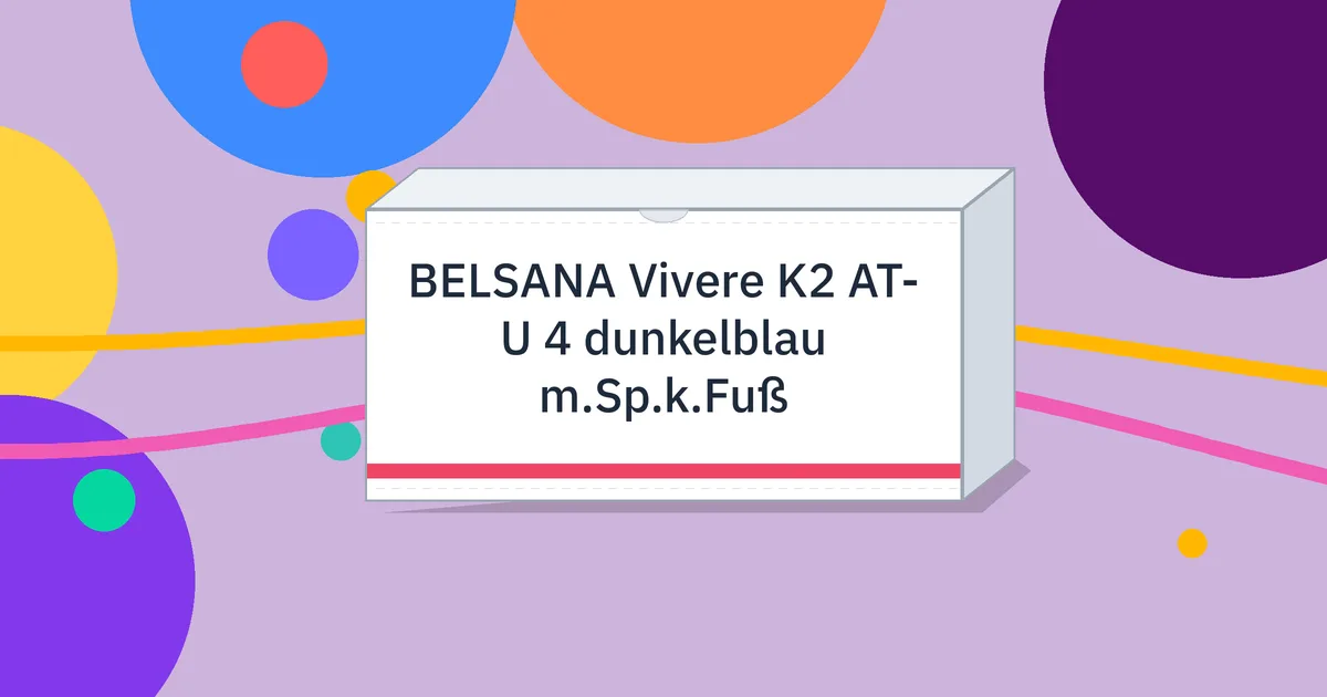 Symbolbild: Packung mit der Aufschrift BELSANA Vivere K2 AT-U 4 dunkelblau m.Sp.k.Fuß (PZN 12187239) – Verfügbarkeit und Bezug in Apotheken in Frankfurt am Main