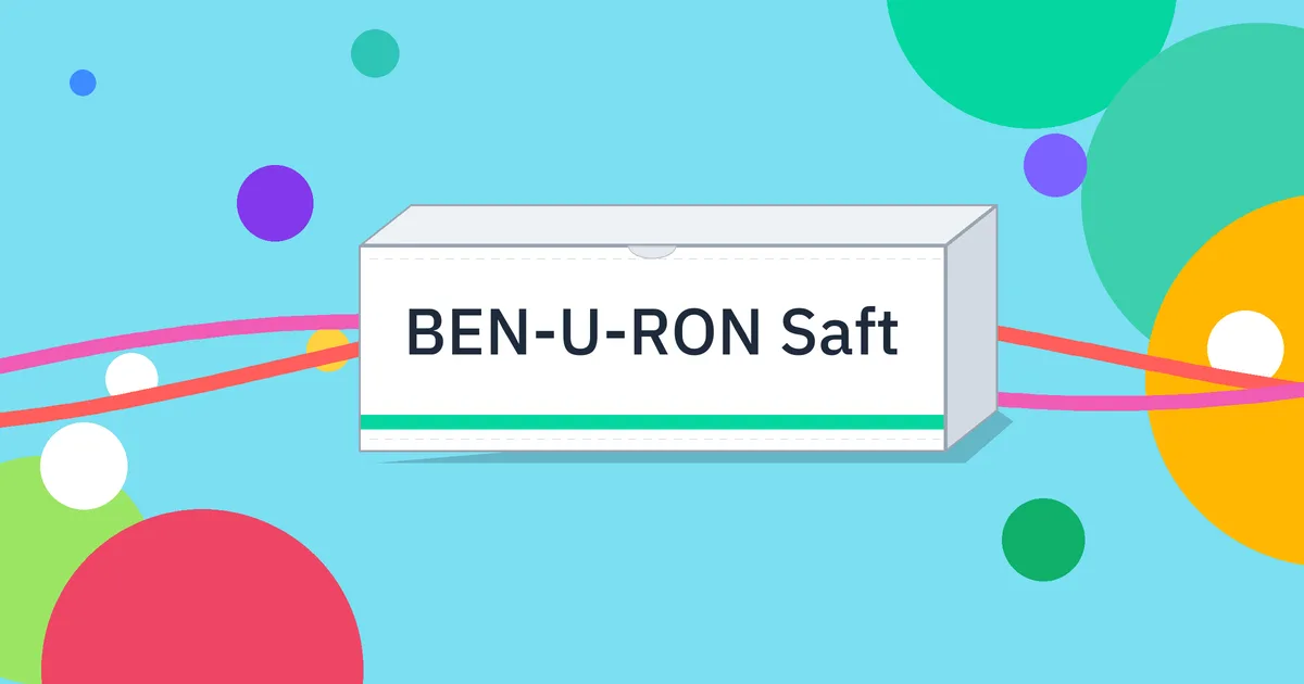 Symbolbild: Packung mit der Aufschrift BEN-U-RON Saft (PZN 04993736) – Verfügbarkeit und Bezug in Apotheken in Frankfurt am Main