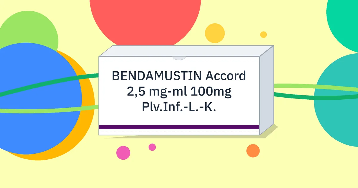 Symbolbild: Packung mit der Aufschrift BENDAMUSTIN Accord 2,5 mg-ml 100mg Plv.Inf.-L.-K. (PZN 11564869) – Verfügbarkeit und Bezug in Apotheken in Frankfurt am Main