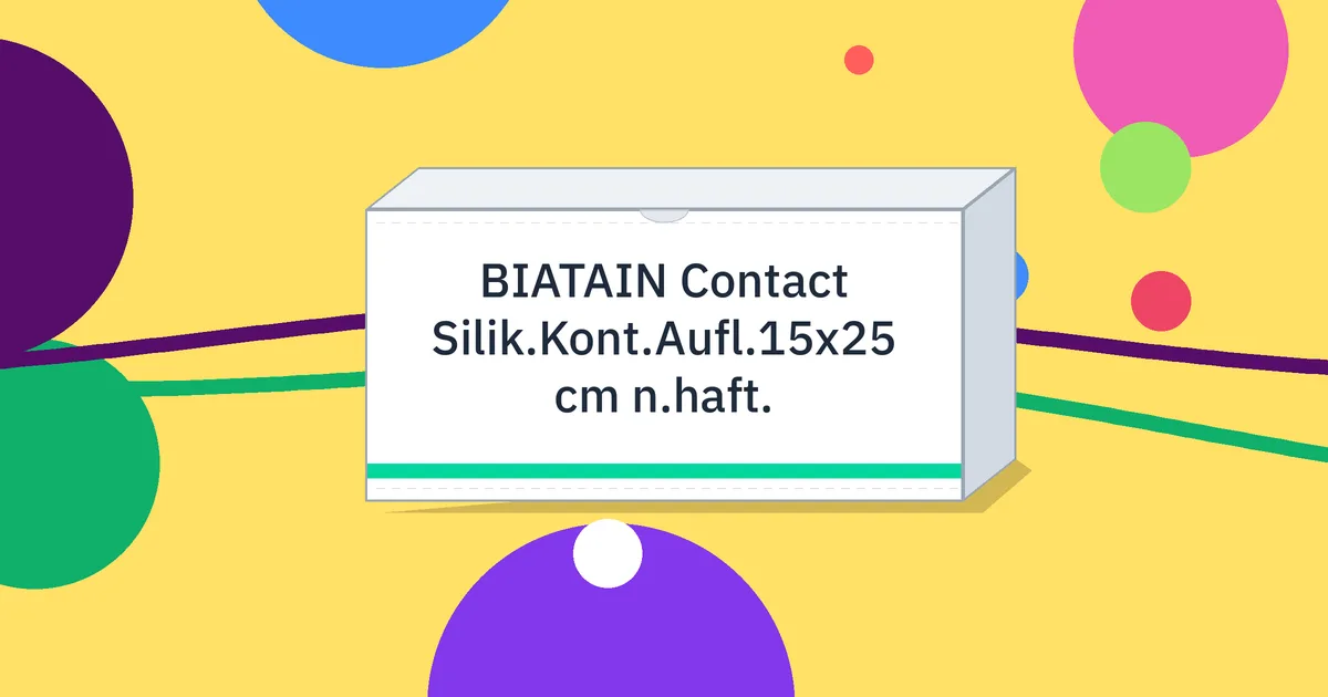 Symbolbild: Packung mit der Aufschrift BIATAIN Contact Silik.Kont.Aufl.15x25 cm n.haft. (PZN 20165022) – Verfügbarkeit und Bezug in Apotheken in Frankfurt am Main