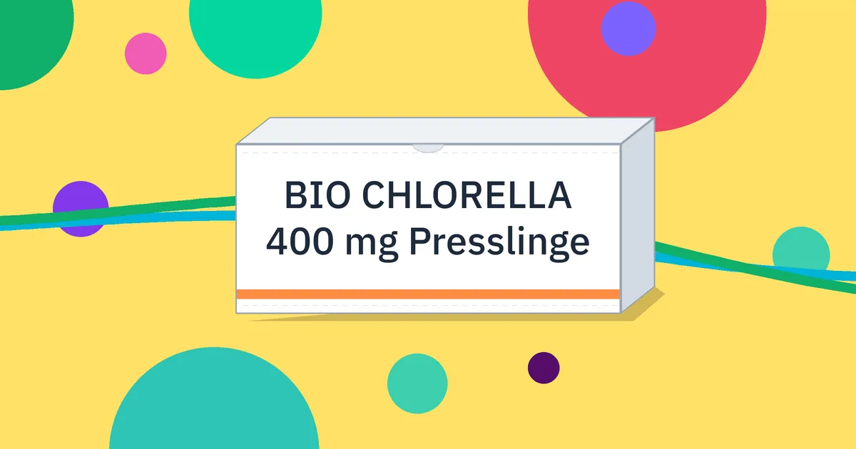 Symbolbild: Packung mit der Aufschrift BIO CHLORELLA 400 mg Presslinge (PZN 14211367) – Verfügbarkeit und Bezug in Apotheken in Frankfurt am Main