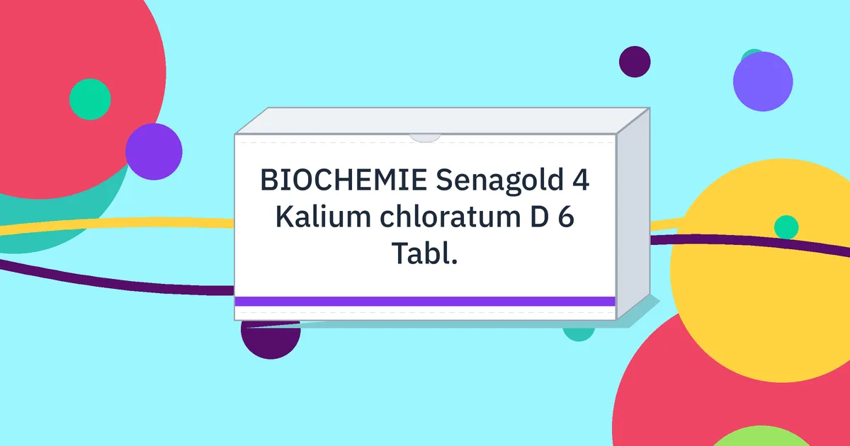 Symbolbild: Packung mit der Aufschrift BIOCHEMIE Senagold 4 Kalium chloratum D 6 Tabl. (PZN 06827545) – Verfügbarkeit und Bezug in Apotheken in Frankfurt am Main