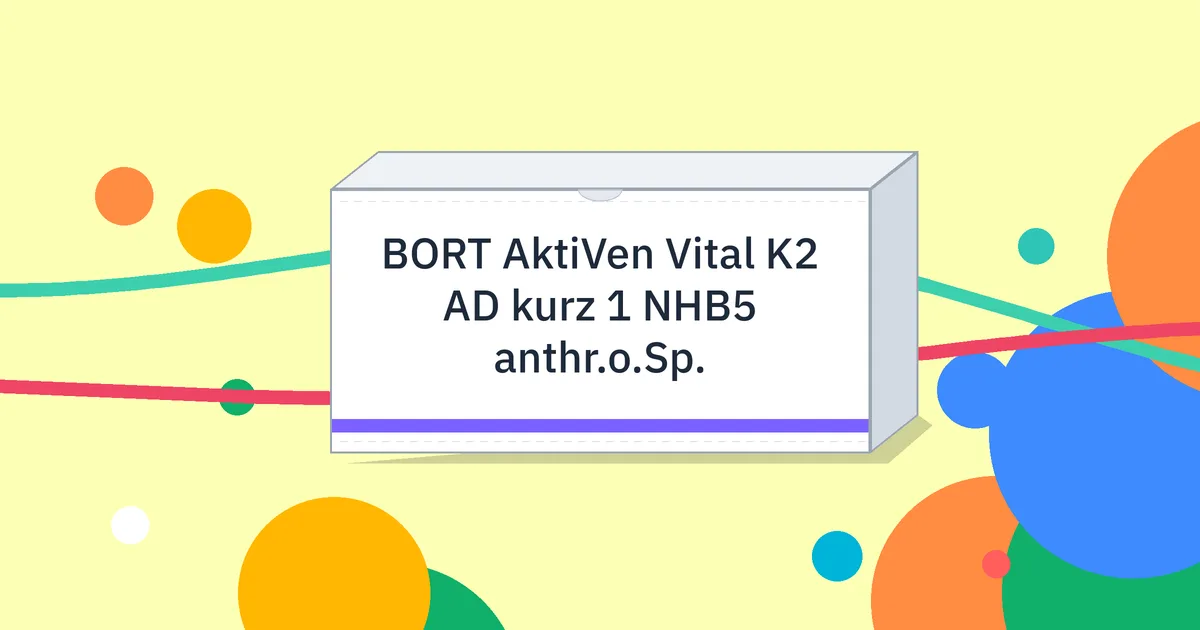 Symbolbild: Packung mit der Aufschrift BORT AktiVen Vital K2 AD kurz 1 NHB5 anthr.o.Sp. (PZN 17494897) – Verfügbarkeit und Bezug in Apotheken in Frankfurt am Main