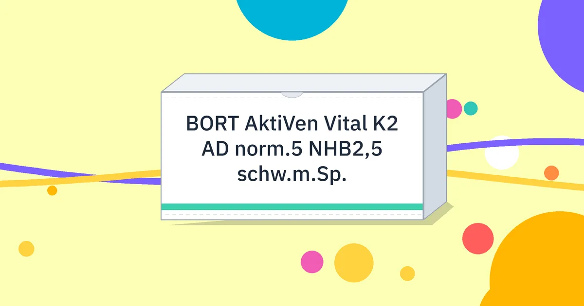 Symbolbild: Packung mit der Aufschrift BORT AktiVen Vital K2 AD norm.5 NHB2,5 schw.m.Sp. (PZN 17498085) – Verfügbarkeit und Bezug in Apotheken in Frankfurt am Main