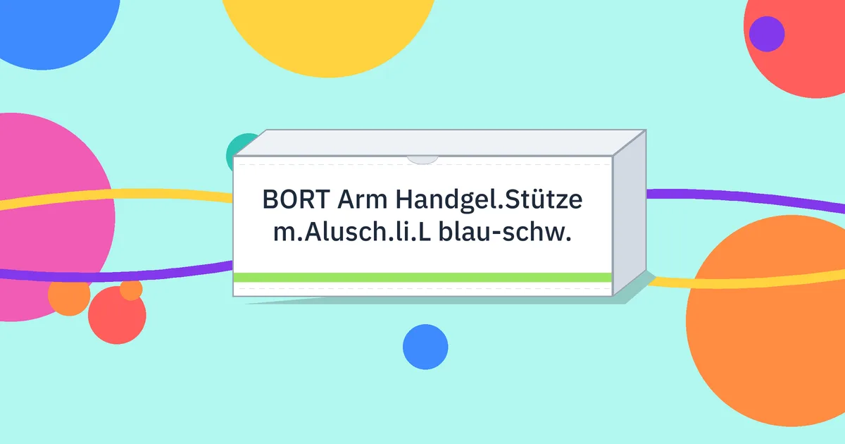 Symbolbild: Packung mit der Aufschrift BORT Arm Handgel.Stütze m.Alusch.li.L blau-schw. (PZN 04195957) – Verfügbarkeit und Bezug in Apotheken in Frankfurt am Main