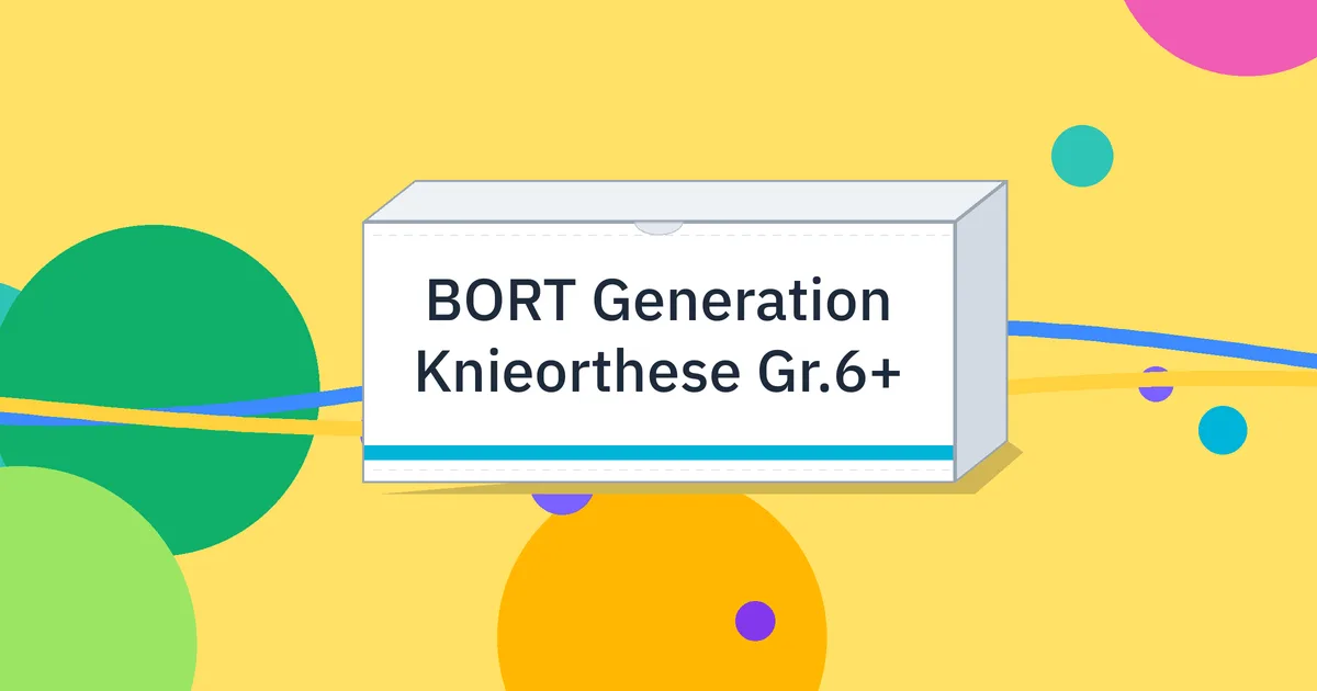 Symbolbild: Packung mit der Aufschrift BORT Generation Knieorthese Gr.6+ (PZN 16843864) – Verfügbarkeit und Bezug in Apotheken in Frankfurt am Main