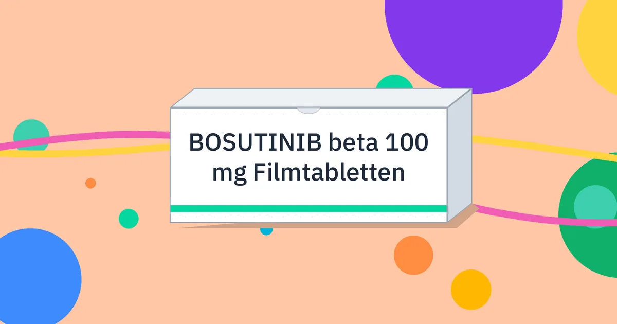 Symbolbild: Packung mit der Aufschrift BOSUTINIB beta 100 mg Filmtabletten (PZN 19136268) – Verfügbarkeit und Bezug in Apotheken in Frankfurt am Main
