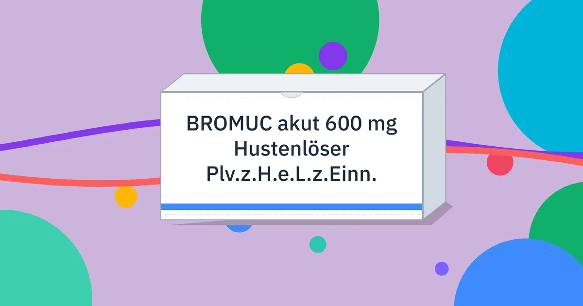 Symbolbild: Packung mit der Aufschrift BROMUC akut 600 mg Hustenlöser Plv.z.H.e.L.z.Einn. (PZN 11353150) – Verfügbarkeit und Bezug in Apotheken in Frankfurt am Main