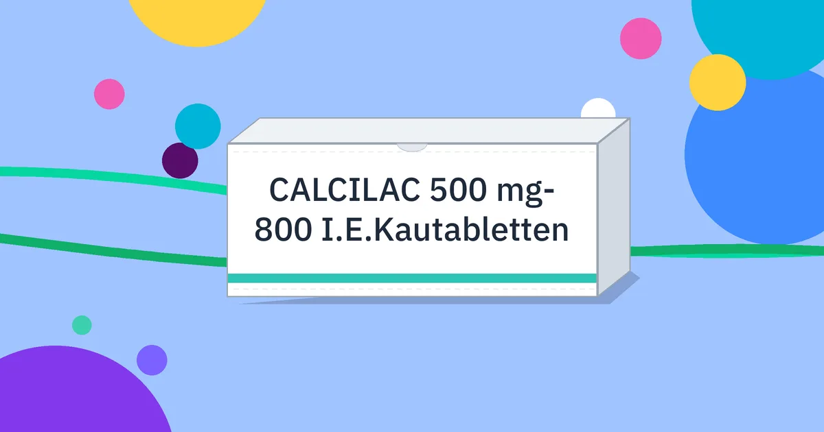 Symbolbild: Packung mit der Aufschrift CALCILAC 500 mg-800 I.E.Kautabletten (PZN 19284365) – Verfügbarkeit und Bezug in Apotheken in Frankfurt am Main