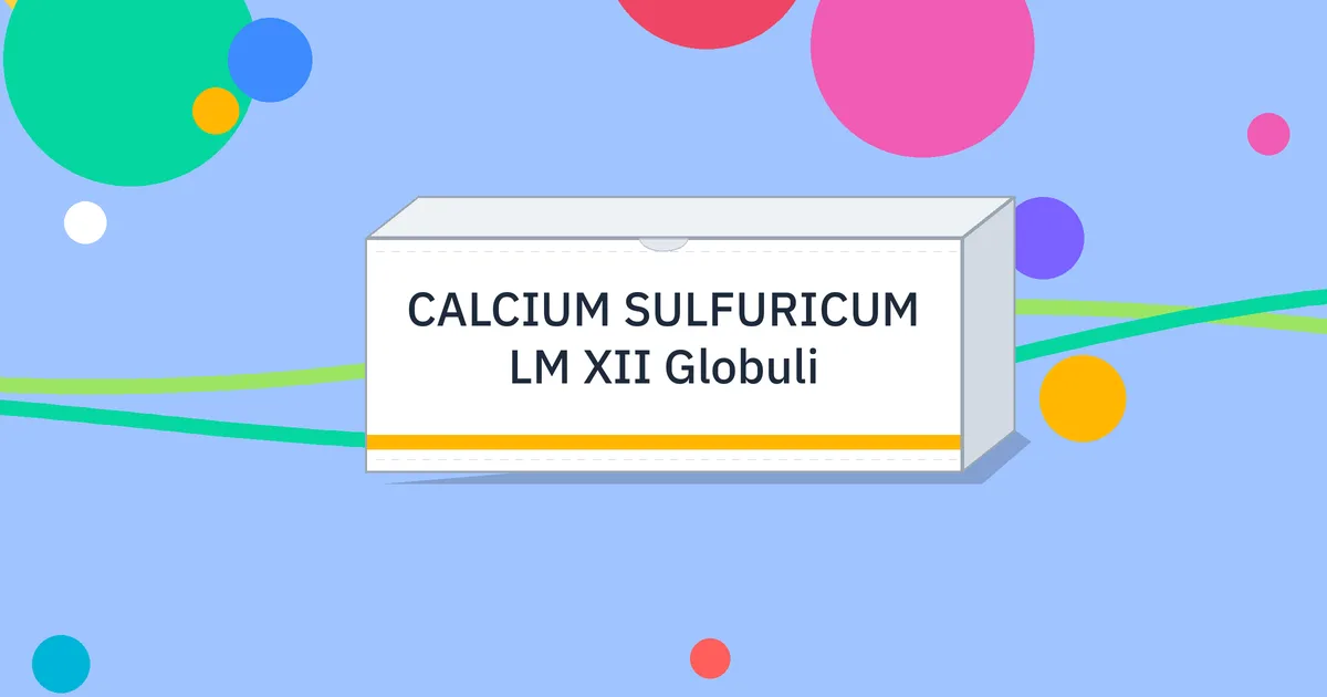Symbolbild: Packung mit der Aufschrift CALCIUM SULFURICUM LM XII Globuli (PZN 02822060) – Verfügbarkeit und Bezug in Apotheken in Frankfurt am Main