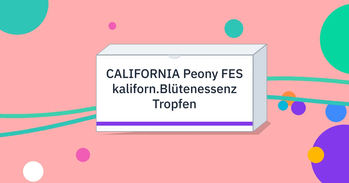Symbolbild: Packung mit der Aufschrift CALIFORNIA Peony FES kaliforn.Blütenessenz Tropfen (PZN 18809630) – Verfügbarkeit und Bezug in Apotheken in Frankfurt am Main