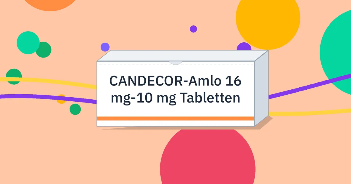 Symbolbild: Packung mit der Aufschrift CANDECOR-Amlo 16 mg-10 mg Tabletten (PZN 16505222) – Verfügbarkeit und Bezug in Apotheken in Frankfurt am Main