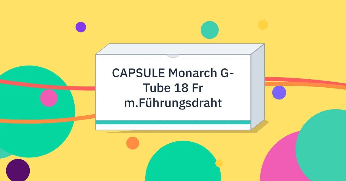Symbolbild: Packung mit der Aufschrift CAPSULE Monarch G-Tube 18 Fr m.Führungsdraht (PZN 14344654) – Verfügbarkeit und Bezug in Apotheken in Frankfurt am Main