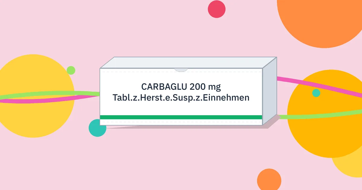 Symbolbild: Packung mit der Aufschrift CARBAGLU 200 mg Tabl.z.Herst.e.Susp.z.Einnehmen (PZN 18294574) – Verfügbarkeit und Bezug in Apotheken in Frankfurt am Main