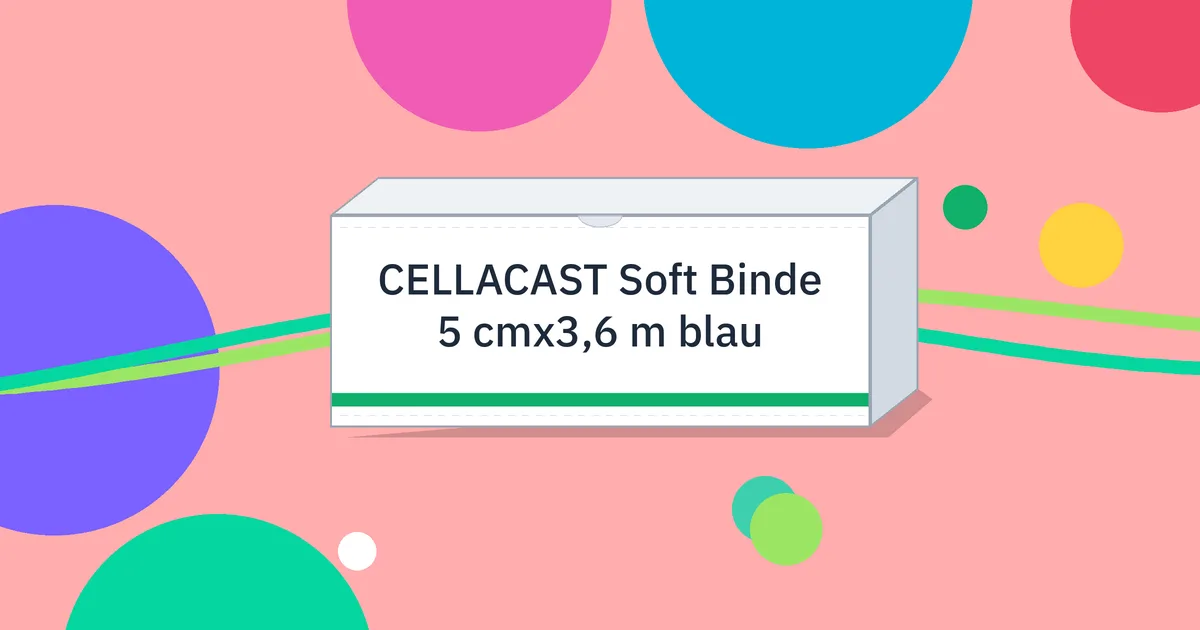 Symbolbild: Packung mit der Aufschrift CELLACAST Soft Binde 5 cmx3,6 m blau (PZN 14252159) – Verfügbarkeit und Bezug in Apotheken in Frankfurt am Main