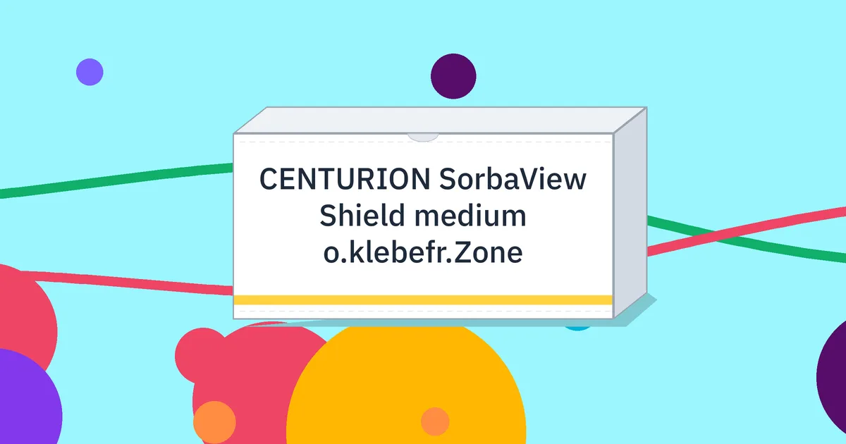 Symbolbild: Packung mit der Aufschrift CENTURION SorbaView Shield medium o.klebefr.Zone (PZN 16538339) – Verfügbarkeit und Bezug in Apotheken in Frankfurt am Main