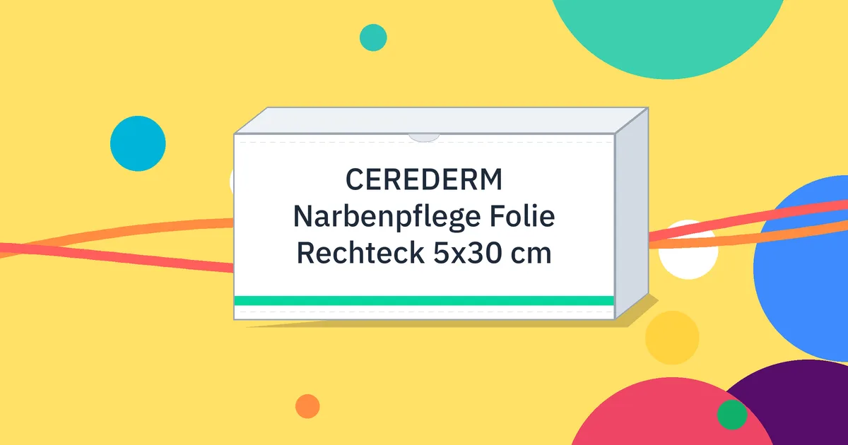 Symbolbild: Packung mit der Aufschrift CEREDERM Narbenpflege Folie Rechteck 5x30 cm (PZN 00816730) – Verfügbarkeit und Bezug in Apotheken in Frankfurt am Main